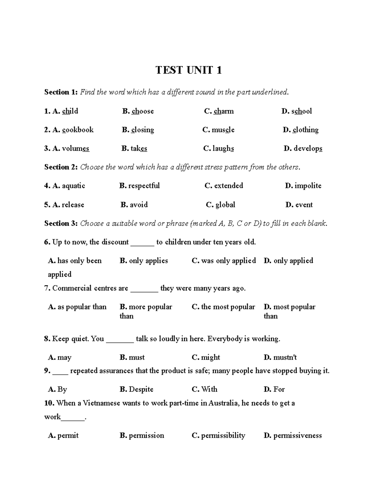 TEST UNIT 1 (Advanced) - Listening and Language Skills Assessment - Studocu