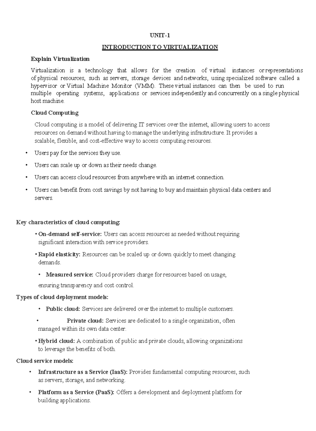 UNIT I - Virtualization: Understanding Virtualization and Cloud Computing - Studocu