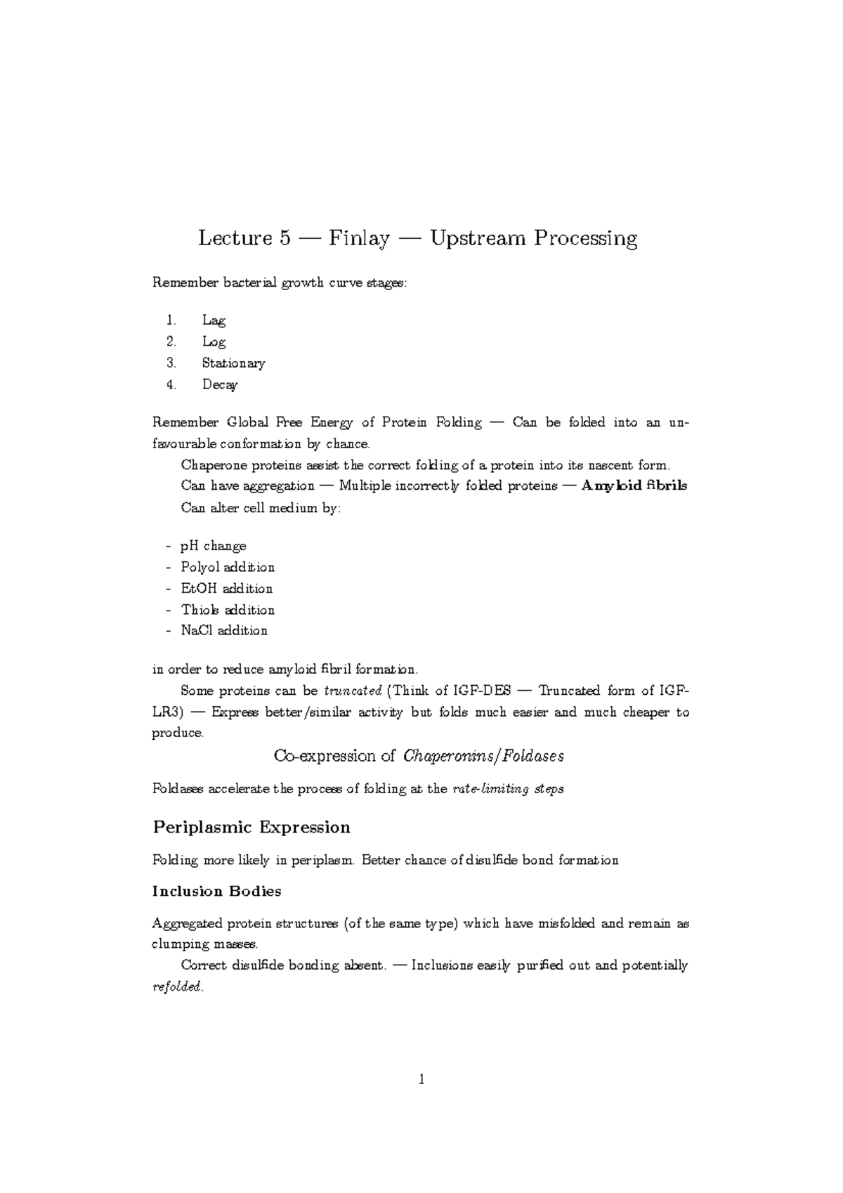 Lecture 5 Upstream Processing Lecture 5 Finlay Upstream Processing