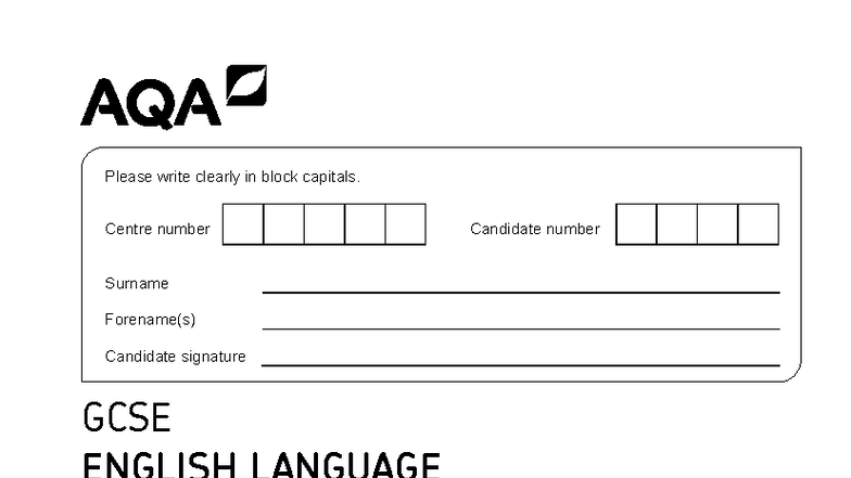 GCSE ENGLISH LANGUAGE Paper 1 - HW9 Question Paper - Studocu