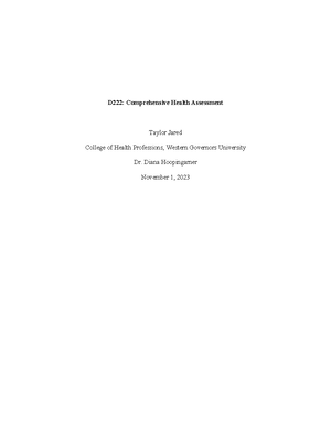 D222 Health Assessment Paper - D222: Comprehensive Health Assessment TY ...