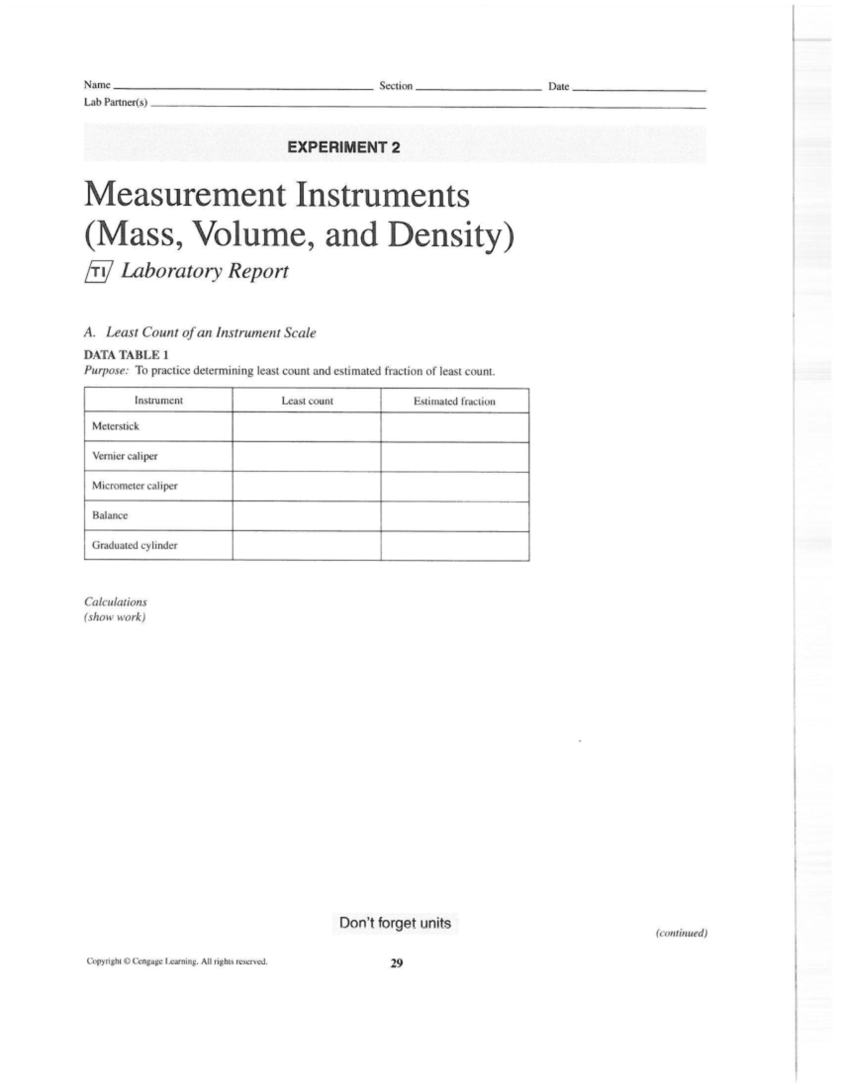 LR01 Lab Report: Measurement Instruments (Mass, Volume, Density) - Studocu