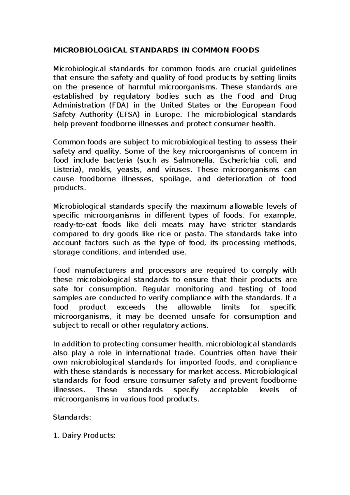 Microbiological standards for common foods are cru - These standards ...