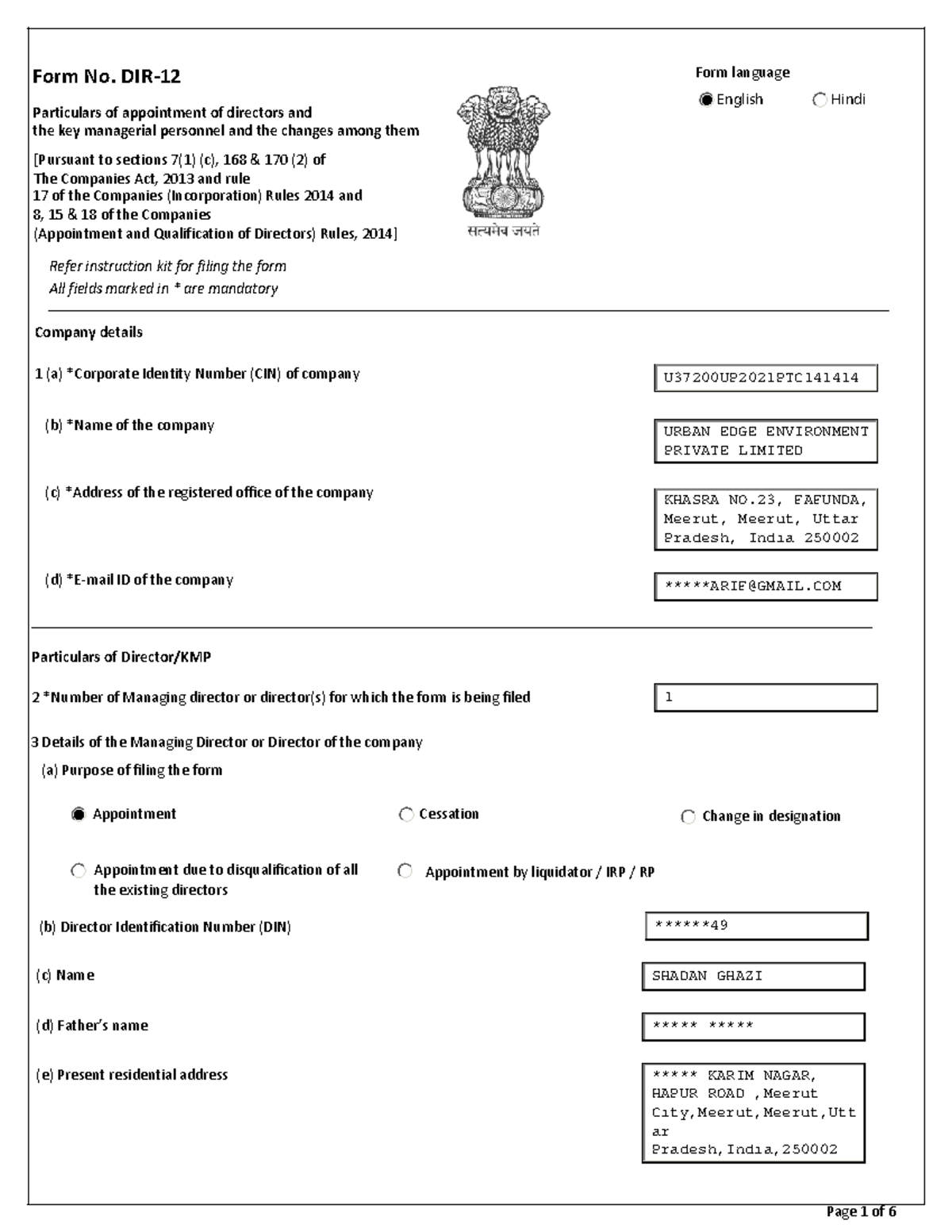 AA8261755 - MATT PADNA - AA8261755_SRN_FORM_ Form No. DIR- Particulars ...