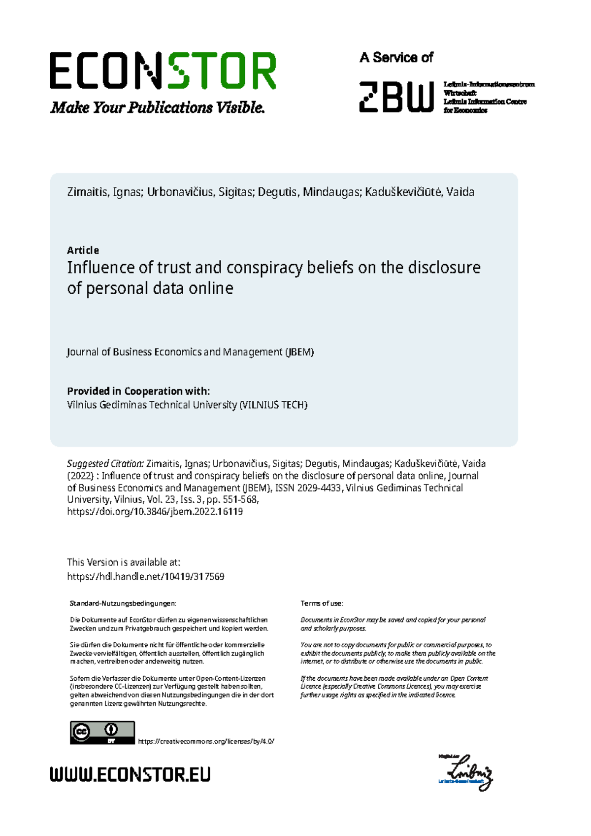 Influence of Trust and Conspiracy Beliefs on Data Disclosure (JBEM ...