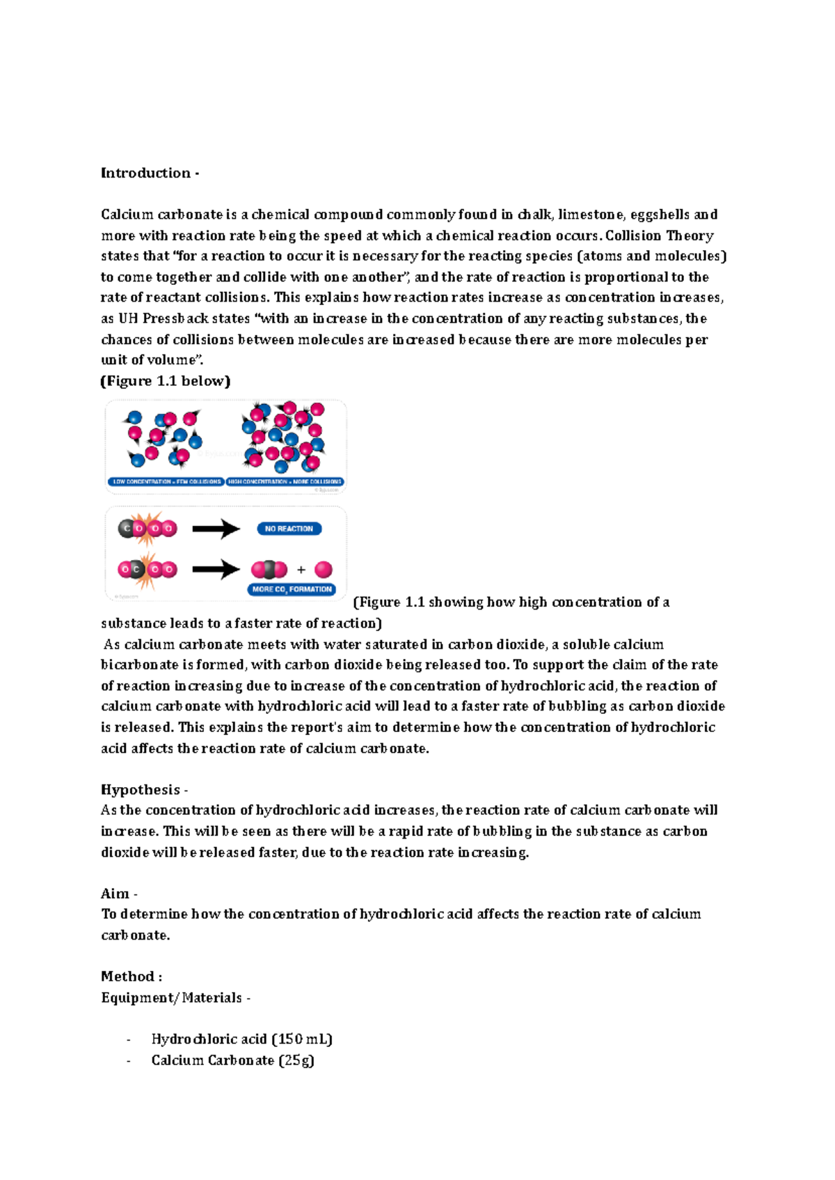 Effects of Hydrochloric Acid Concentration on Calcium Carbonate ...