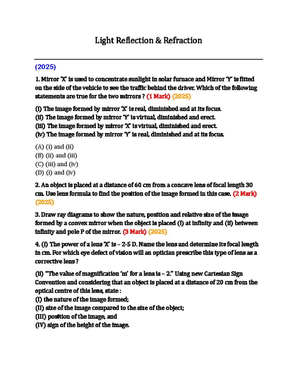 Light Reflection and Refraction Study Notes (2025) - Studocu