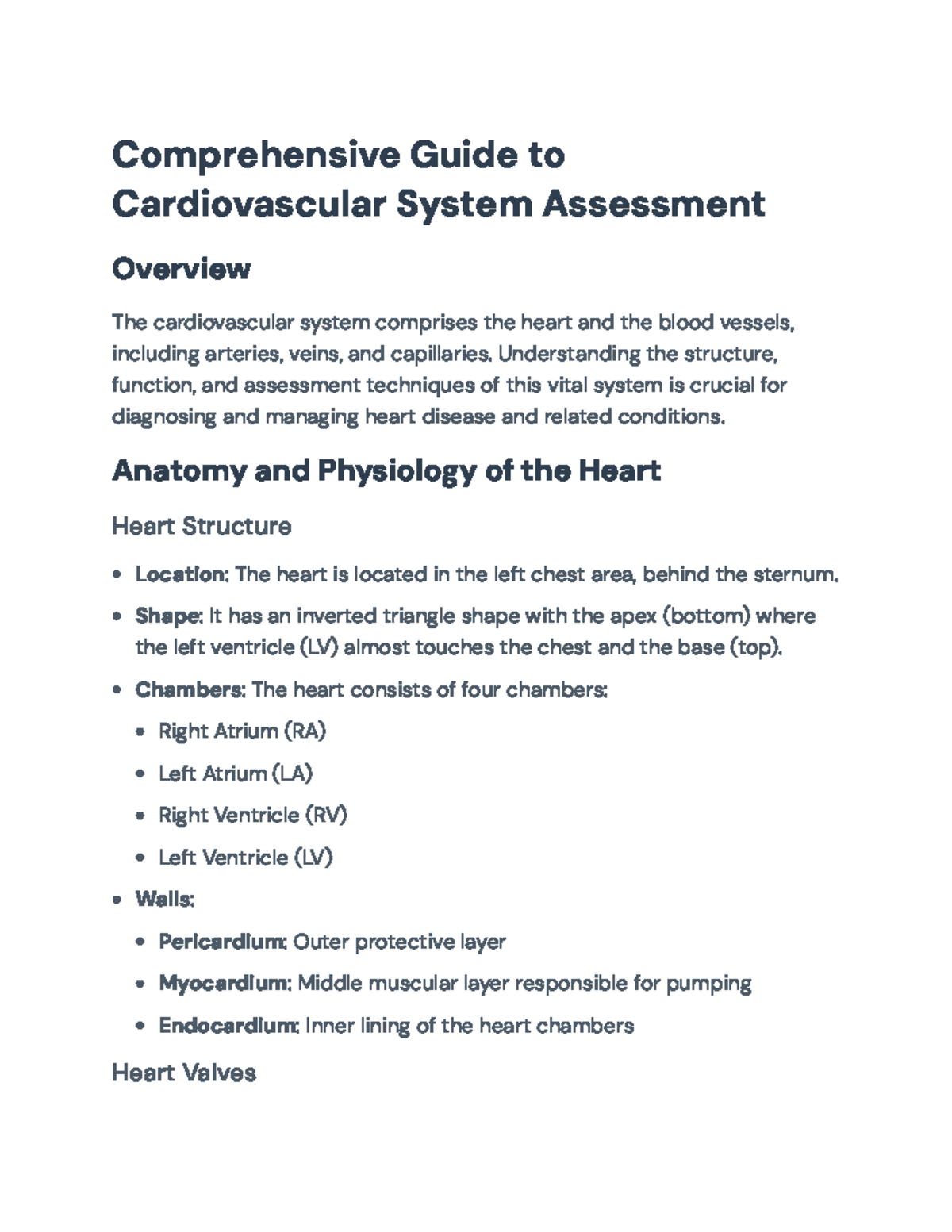 Cardiovascular System Assessment Guide - Structure & Techniques ...