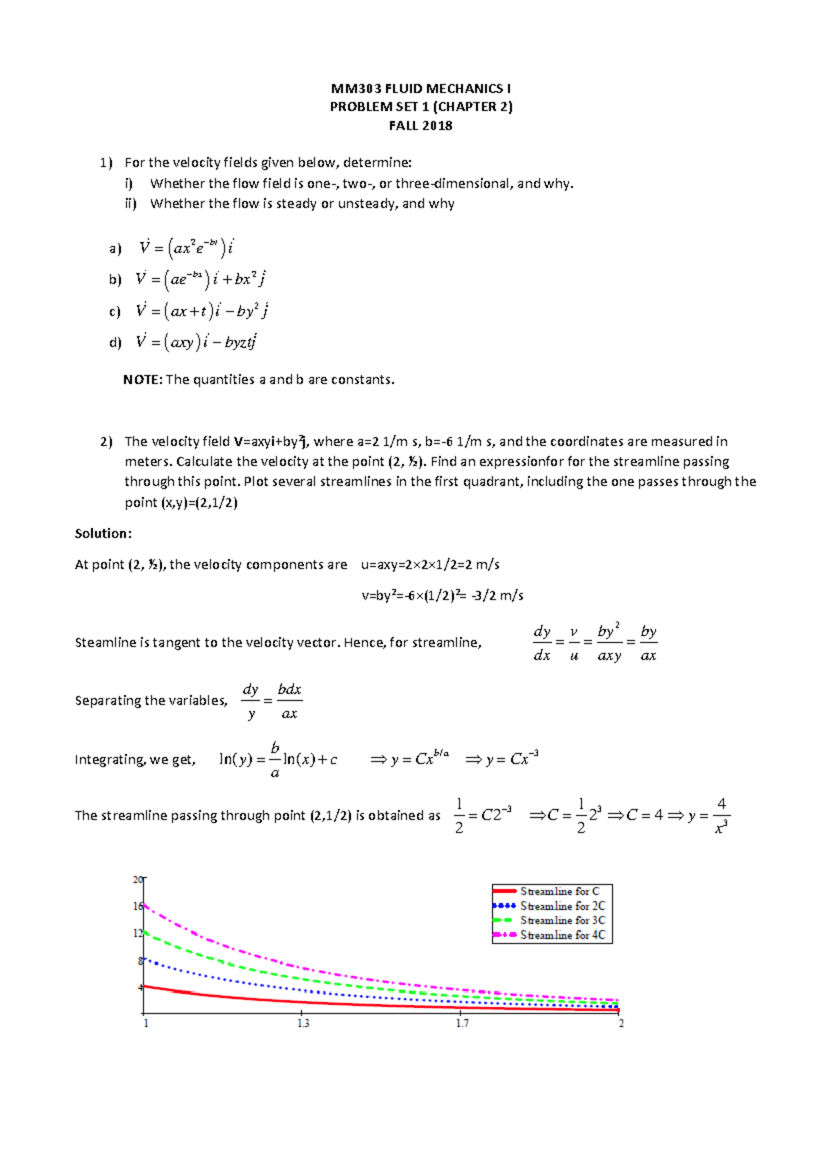 PME303 Fluid Mechanics I Problem Set 1 Solutions - Fall 2018 - Studocu