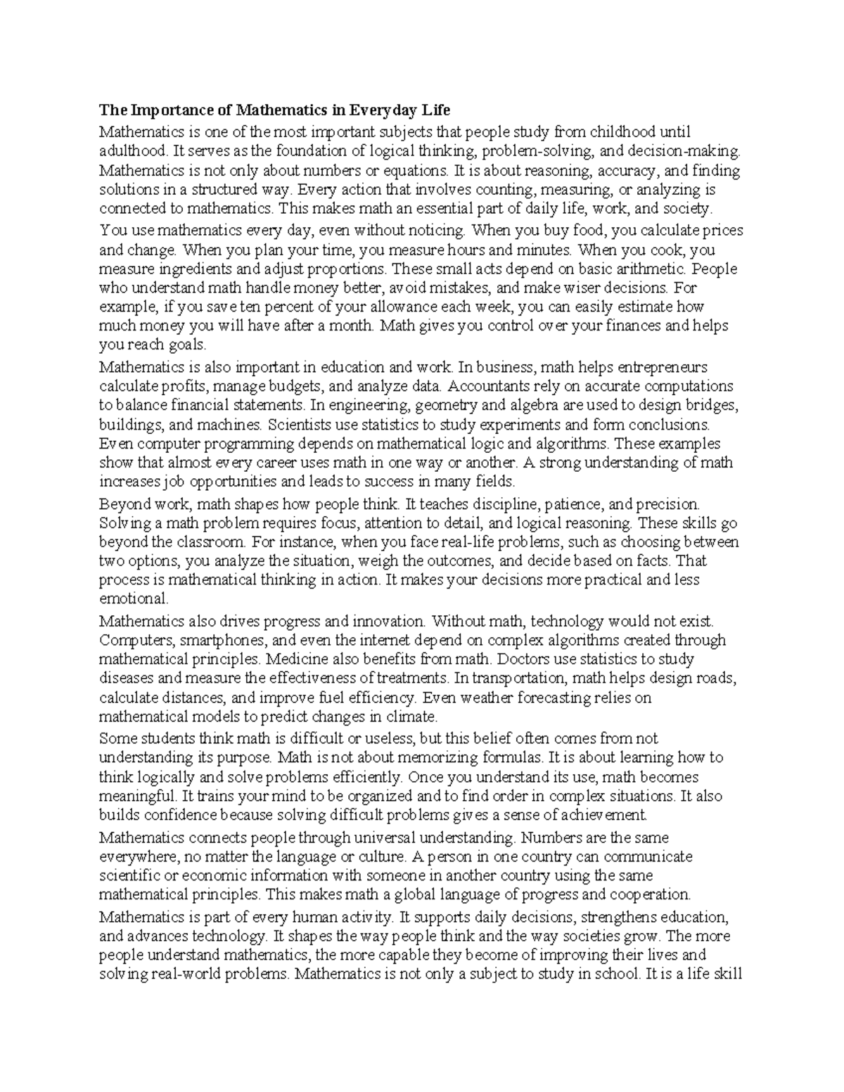 Mathematics in Everyday Life: A Comprehensive Essay on Its Importance ...
