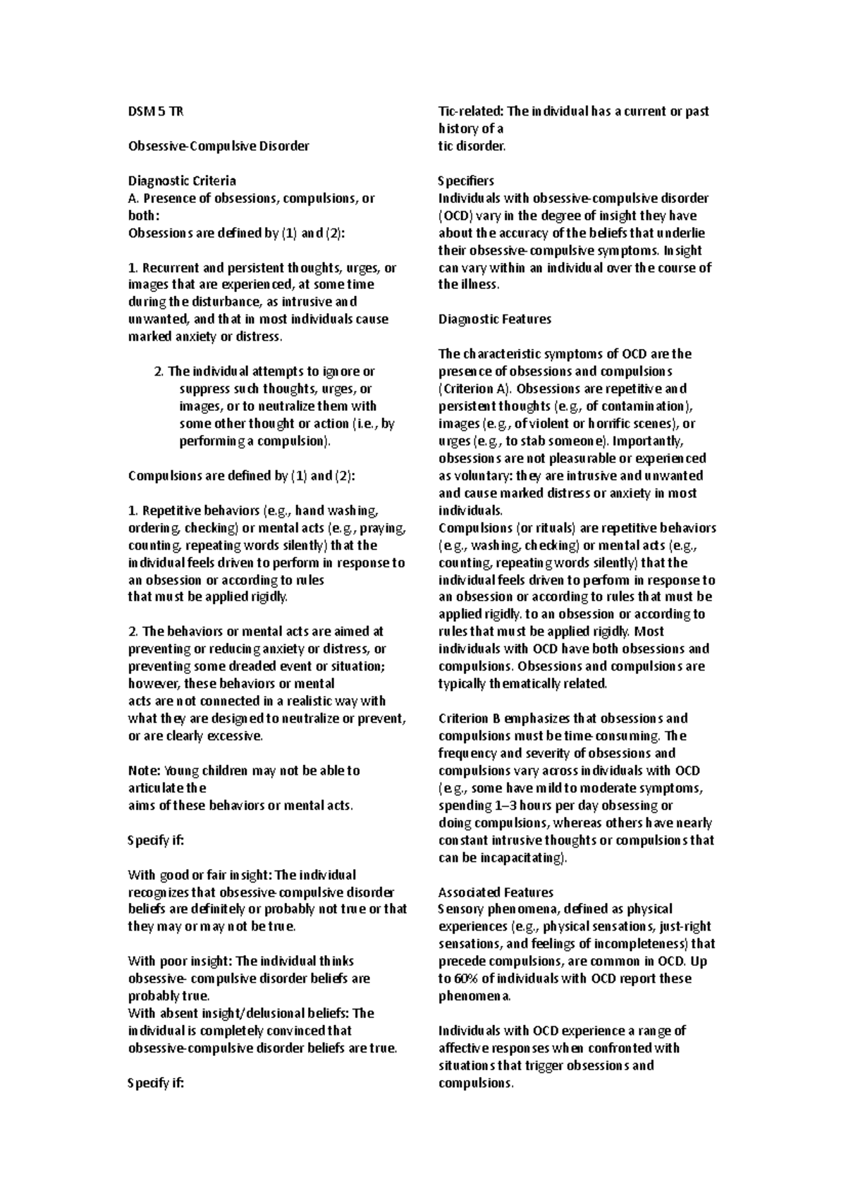 DSM 5 TR - Obsessive-Compulsive Disorder Diagnostic Criteria and ...