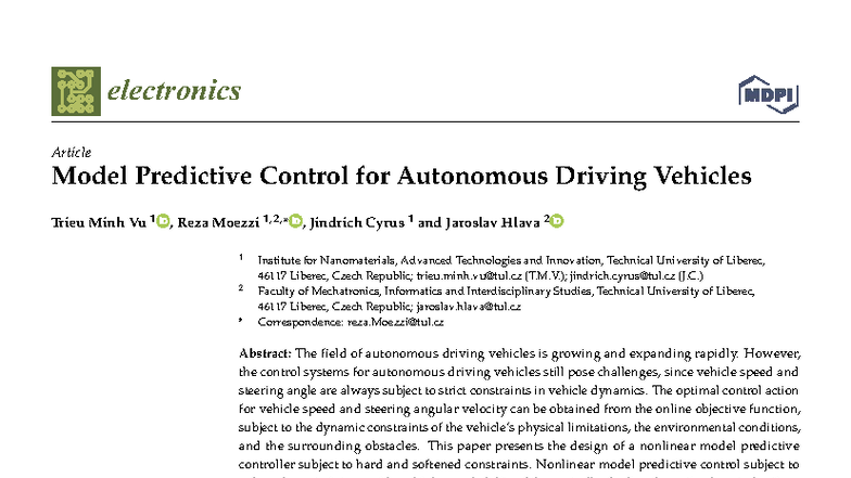 Model Predictive Control for Autonomous Driving Vehicles (Electronics ...
