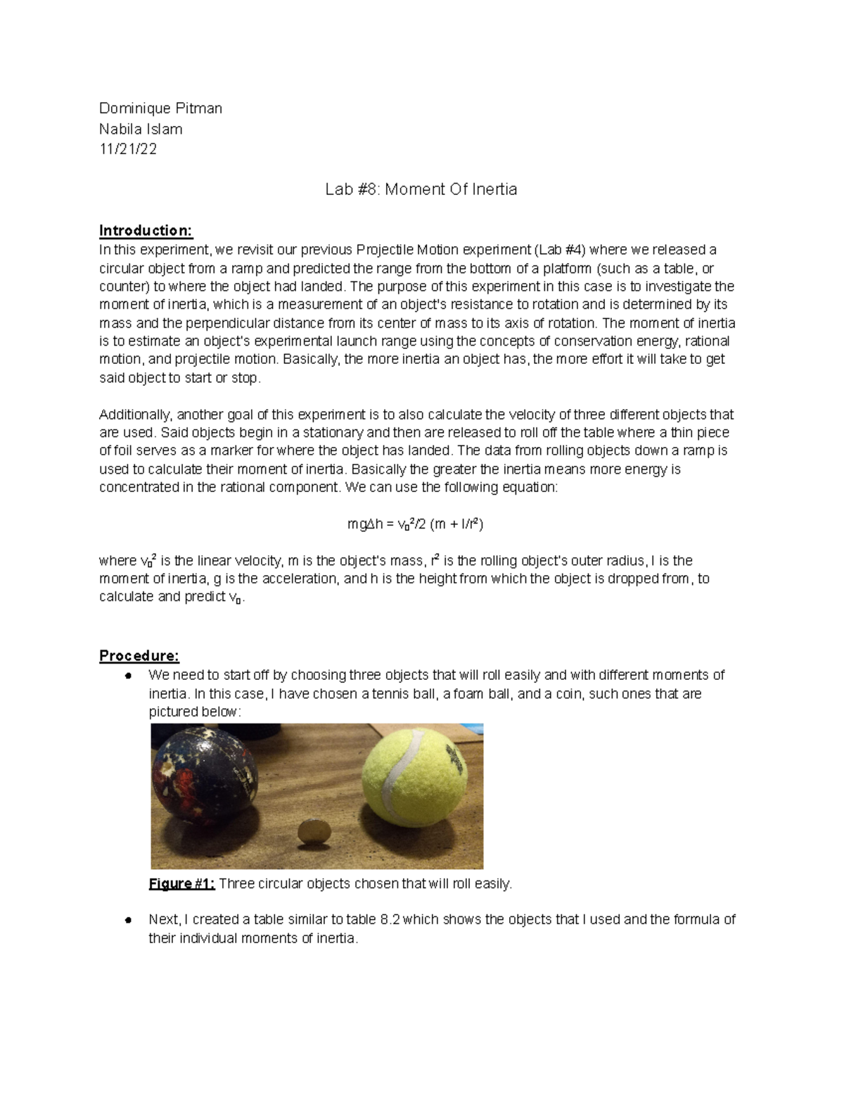 Lab #8: Exploring the Moment of Inertia in Rolling Objects - Studocu