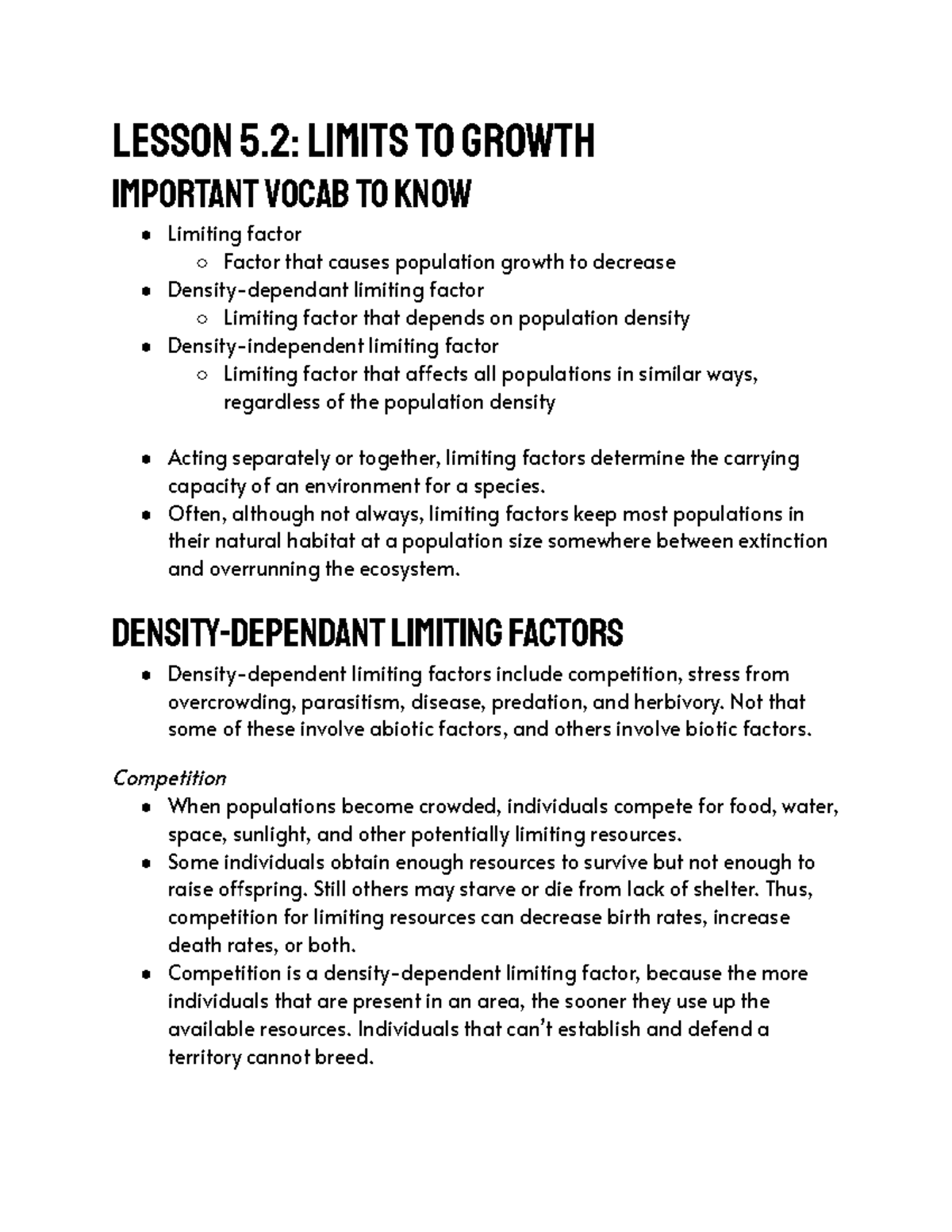 5.2 Bio Notes - Google Docs - Lesson 5: limits to growth Important ...