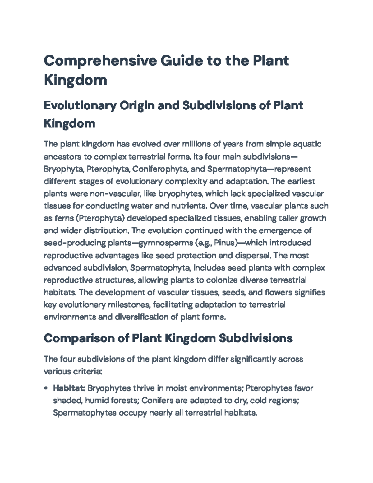 Comprehensive Guide to Plant Kingdom: Evolution & Adaptations (BIO101 ...