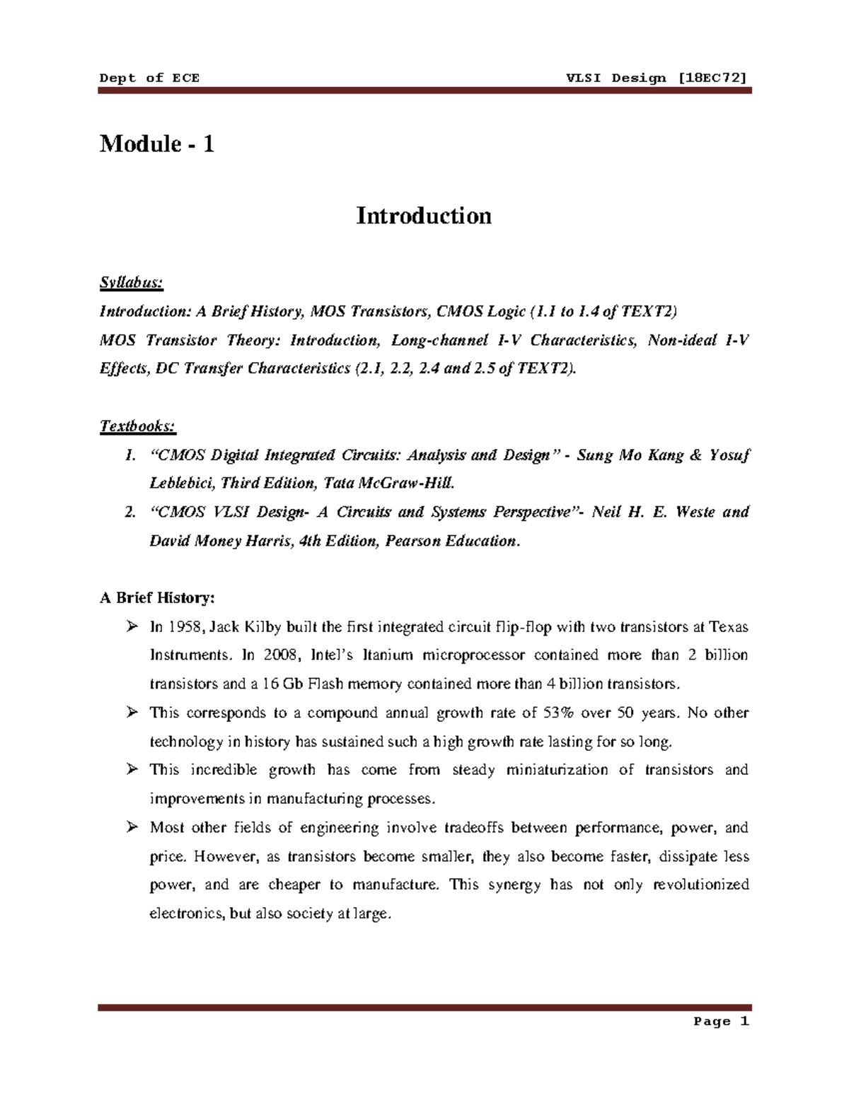 VLSI Design Module - 1 - Study materials - Module - 1 Introduction ...