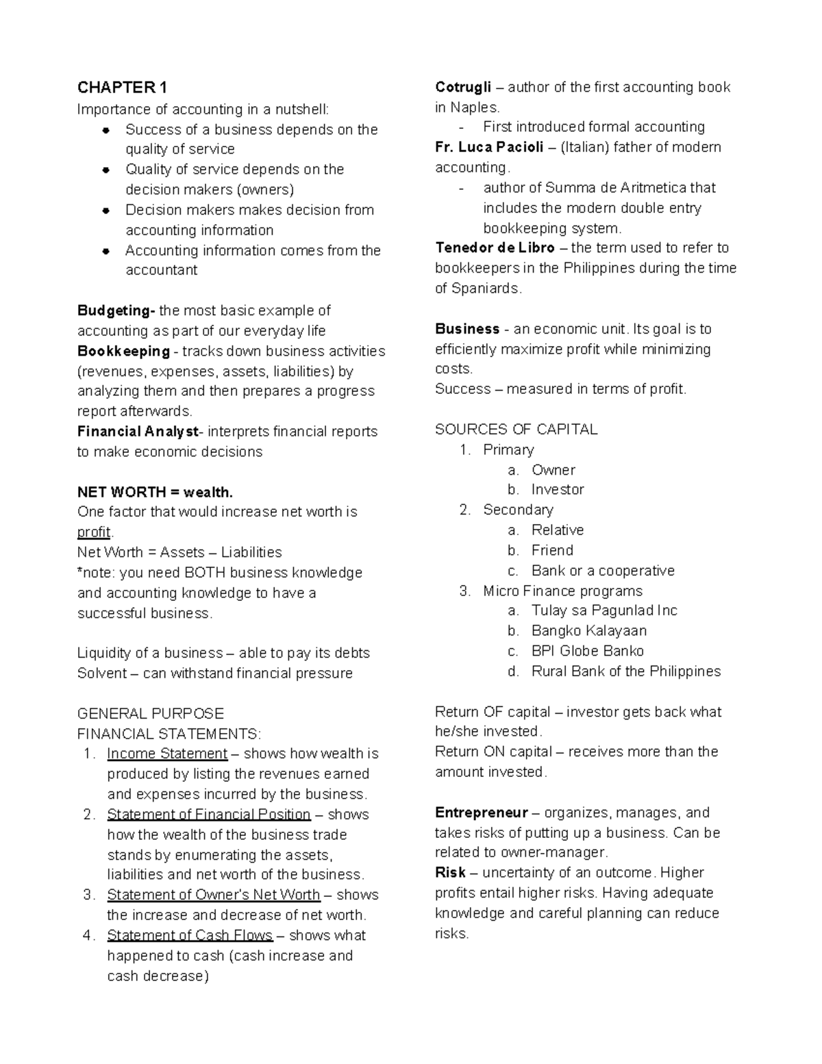 FAR - Chapter 1 - Introduction to Accounting and Business - CHAPTER 1 Importance of accounting ...