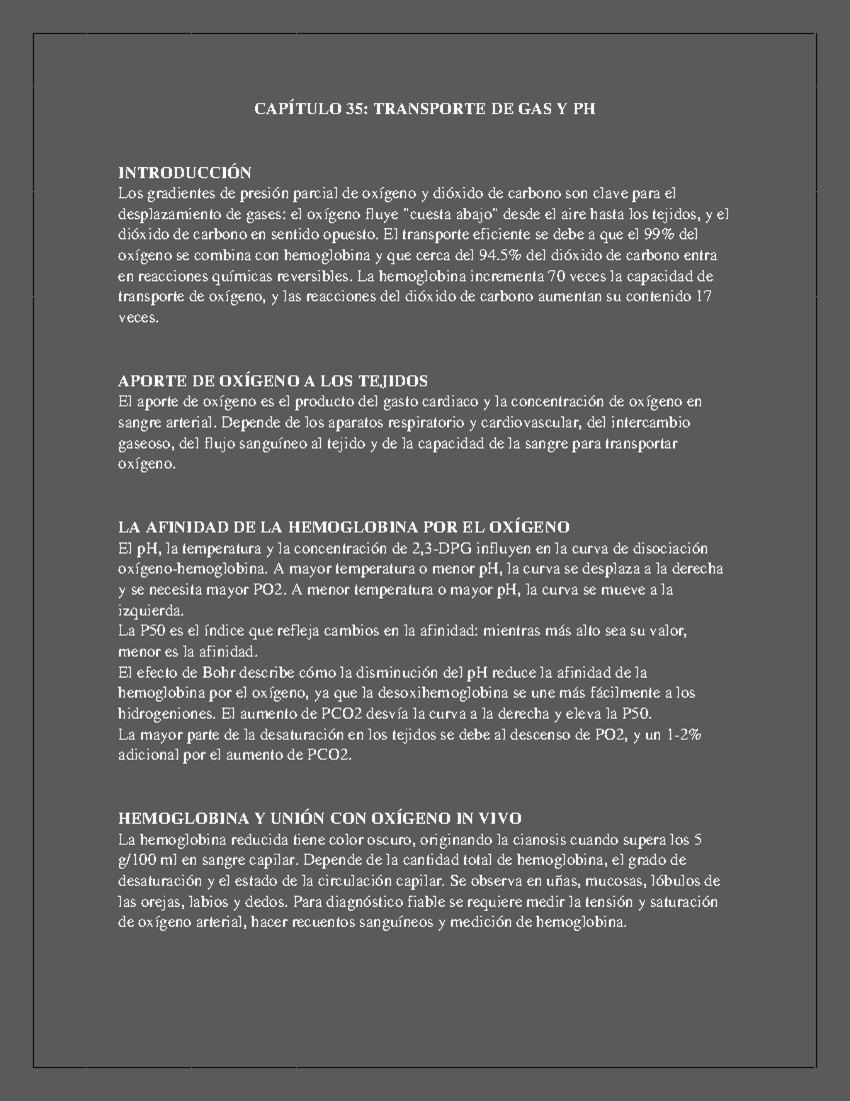 Capítulo 35: Transporte de Gas y pH - Resumen de Estudio - Studocu