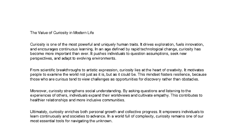 The Importance of Curiosity in Modern Life - Essay Notes - Studocu