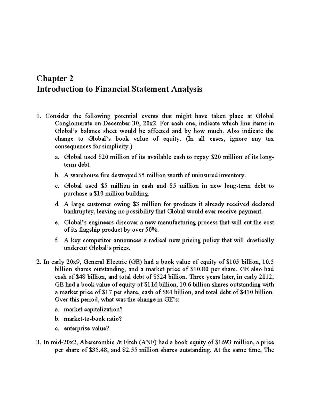 Lecture 02: Financial Statement Analysis - Problem Set - Studocu