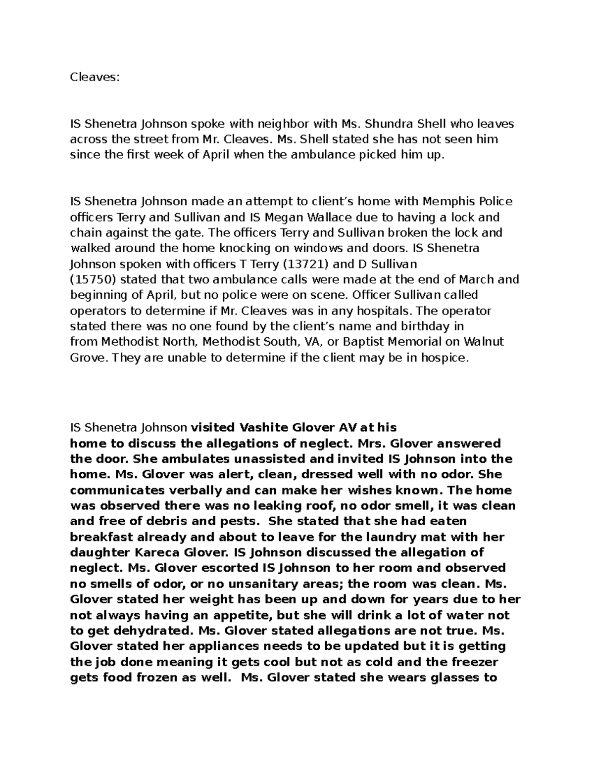 Client Case Report: Support & Resources for Ms. Glover (APS) - Studocu