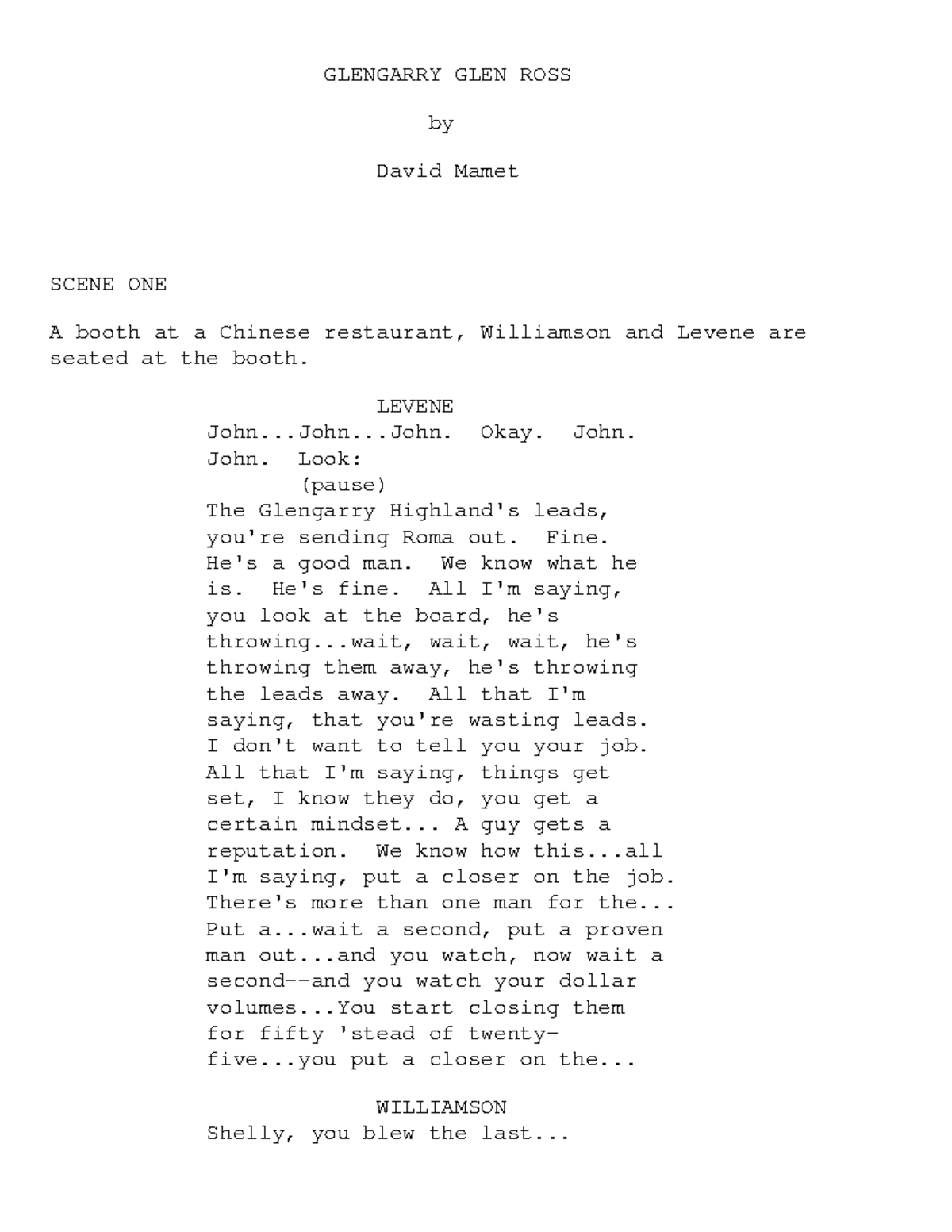Glengarry Glen Ross 336: Scene Analysis and Character Dynamics - Studocu