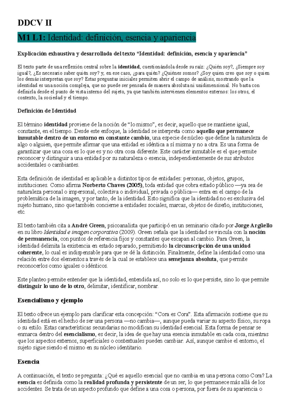 DDCV II M1 L1: Resumen del Primer Parcial sobre Identidad y ...