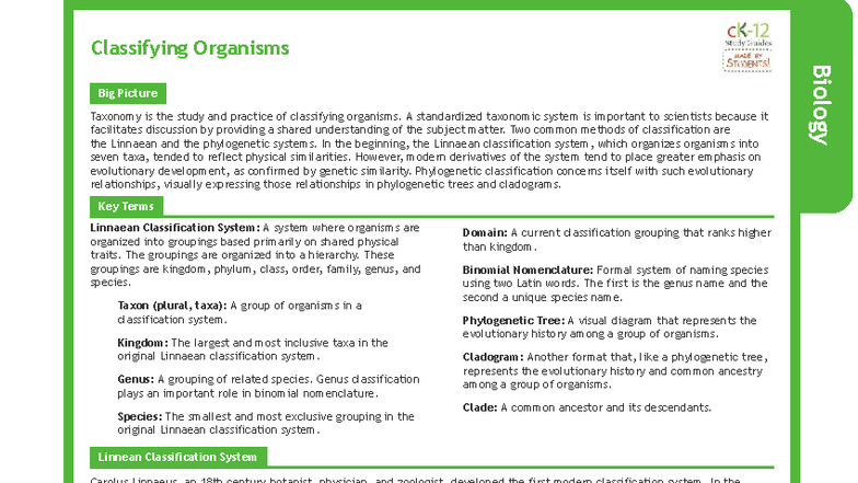 Biology 101: Taxonomy and Classification of Organisms - Studocu