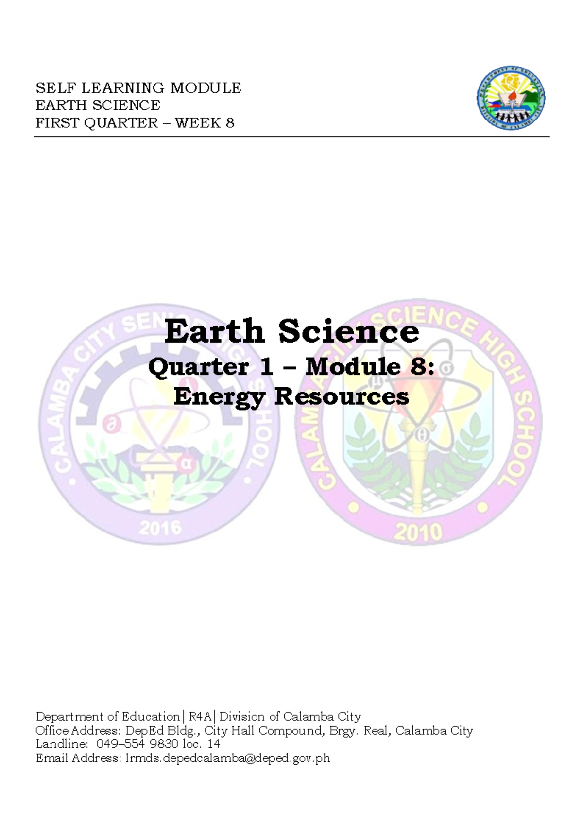 Earth Science SLM: Understanding Energy Resources (Quarter 1, Module 8 ...