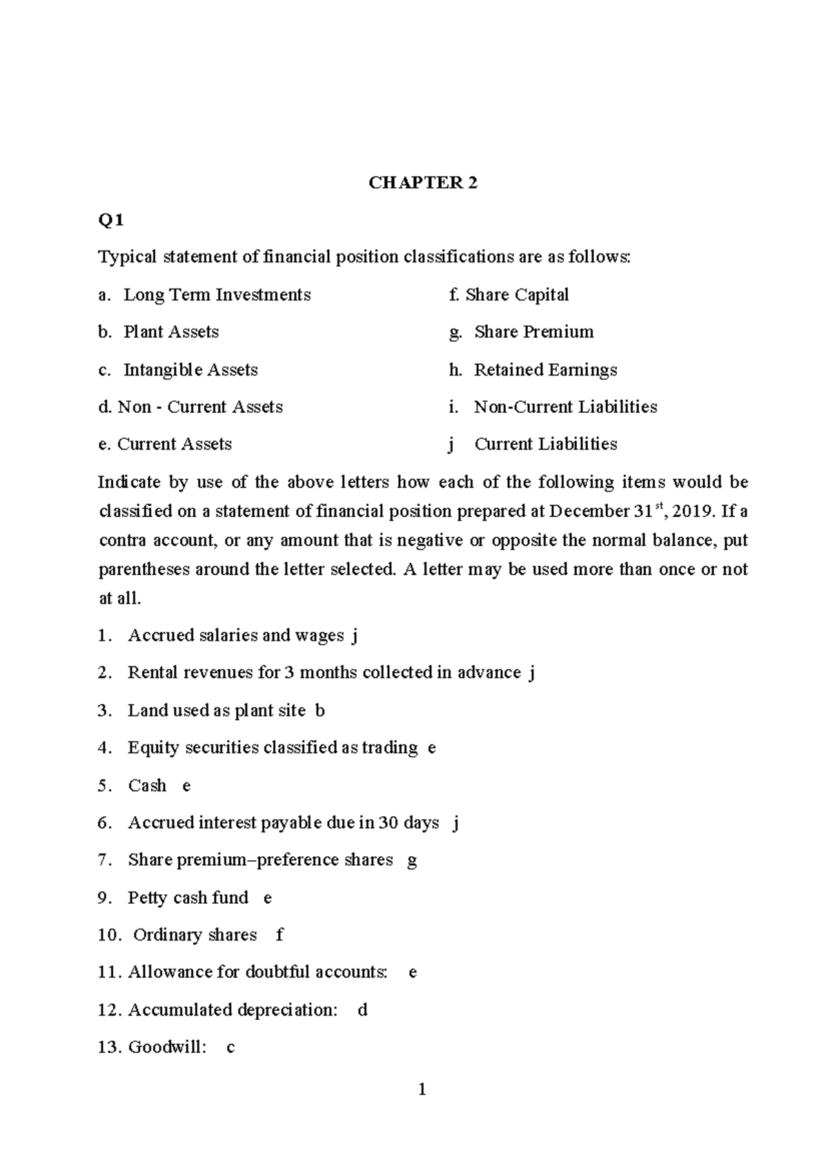 Key Chapter 2 Financial Position Classifications and Analysis - Studocu