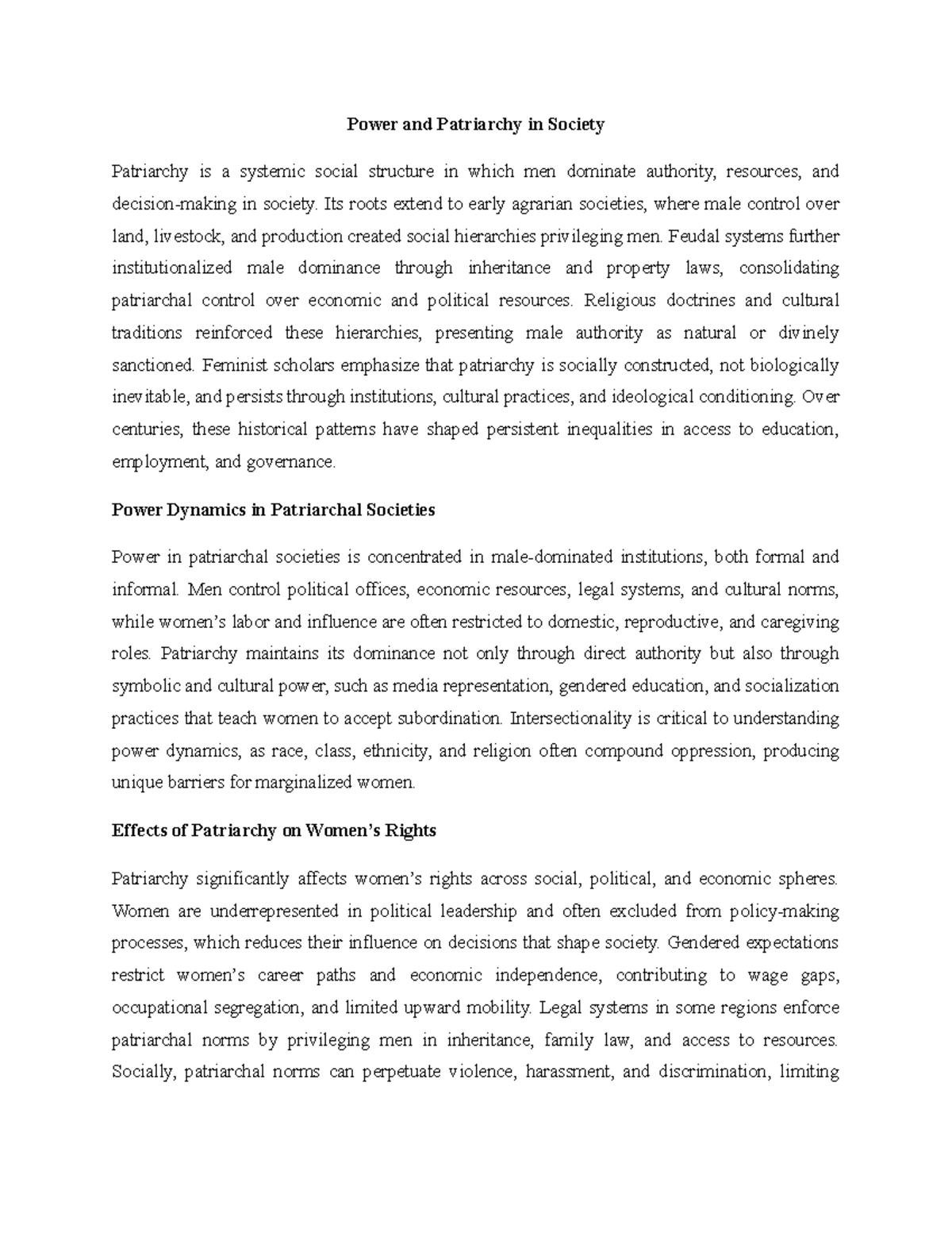 Power and Patriarchy: Analyzing Social Structures and Inequalities ...