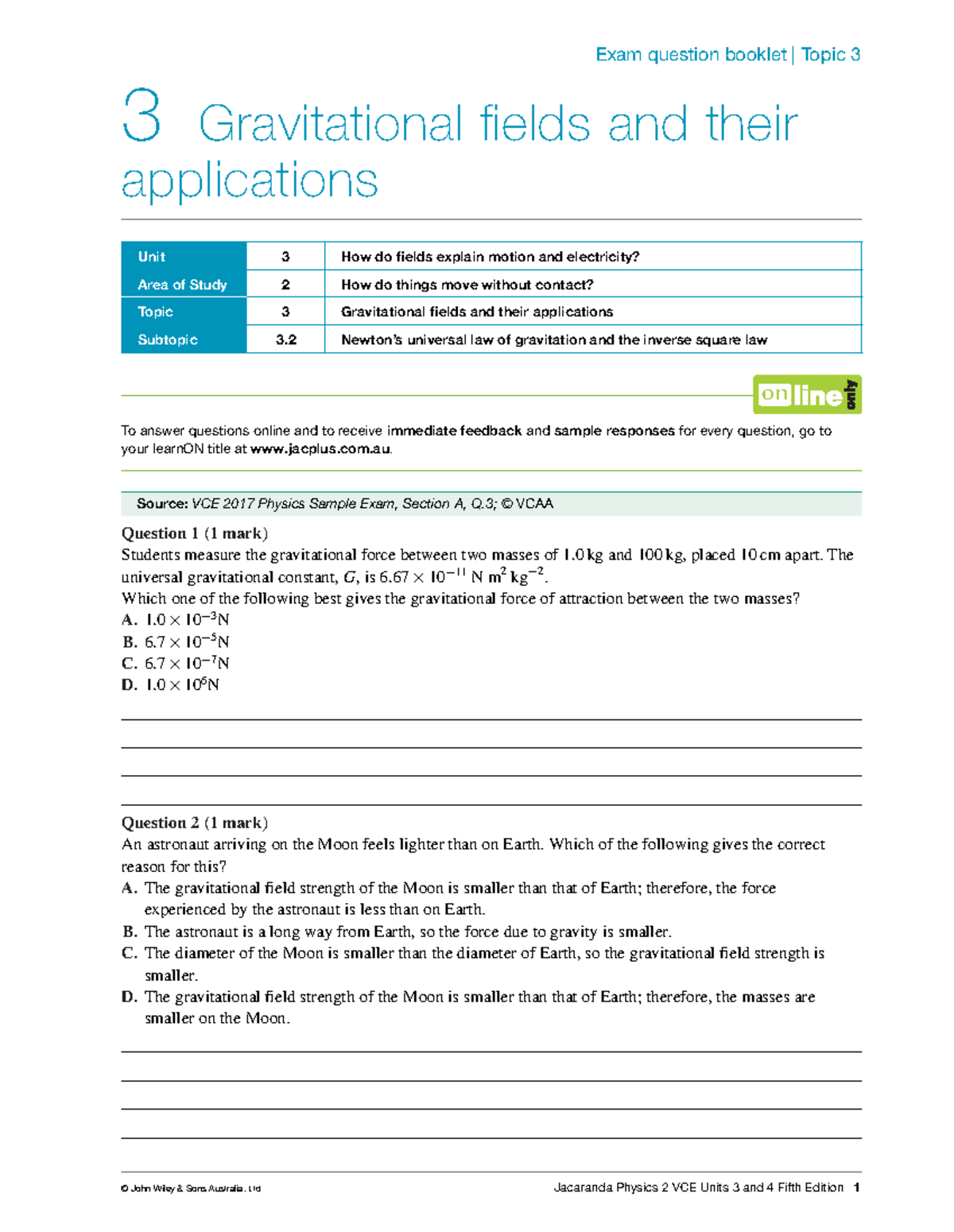 VCE Physics Exam Questions: Gravitational Fields & Applications - Studocu