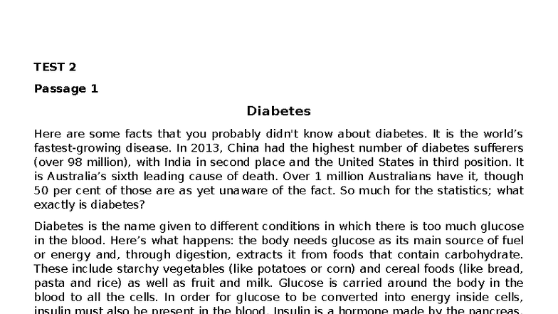 TEST 2 - IELTS Reading Passage Samples on Diabetes and Arctic ...