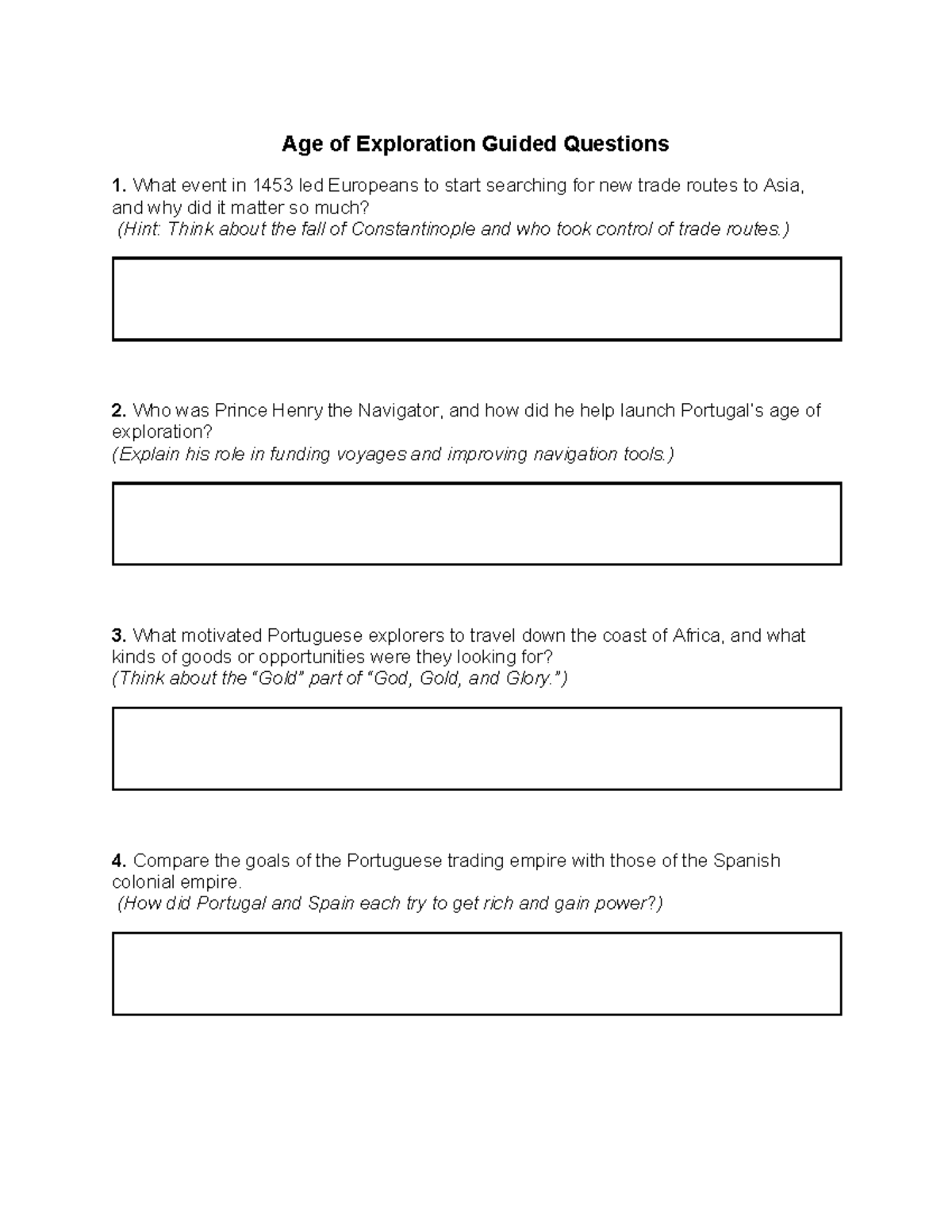 AGE 101: Age of Exploration Guided Questions and Insights - Studocu