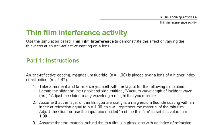 4.4 physics 12 - assignment - Thin film interference activity Thin film ...