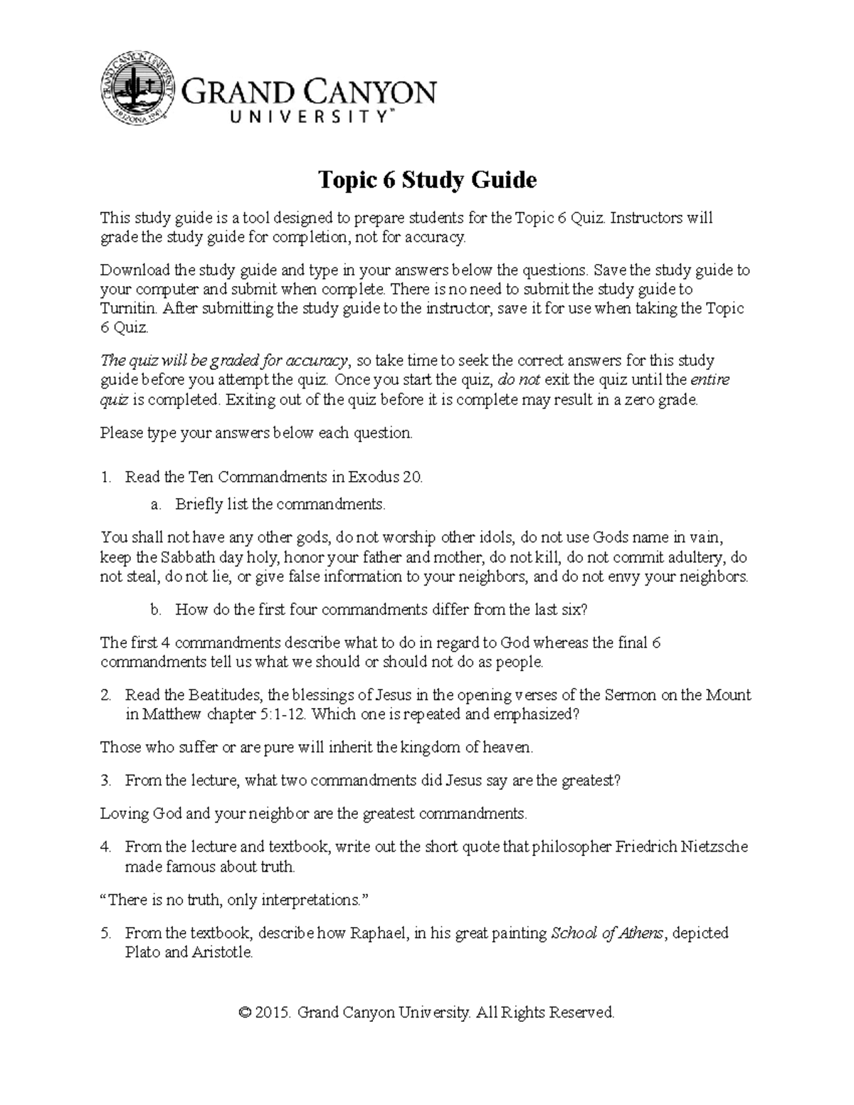 Topic 6 Study Guide: Preparing for the Quiz on Commandments & Truth ...