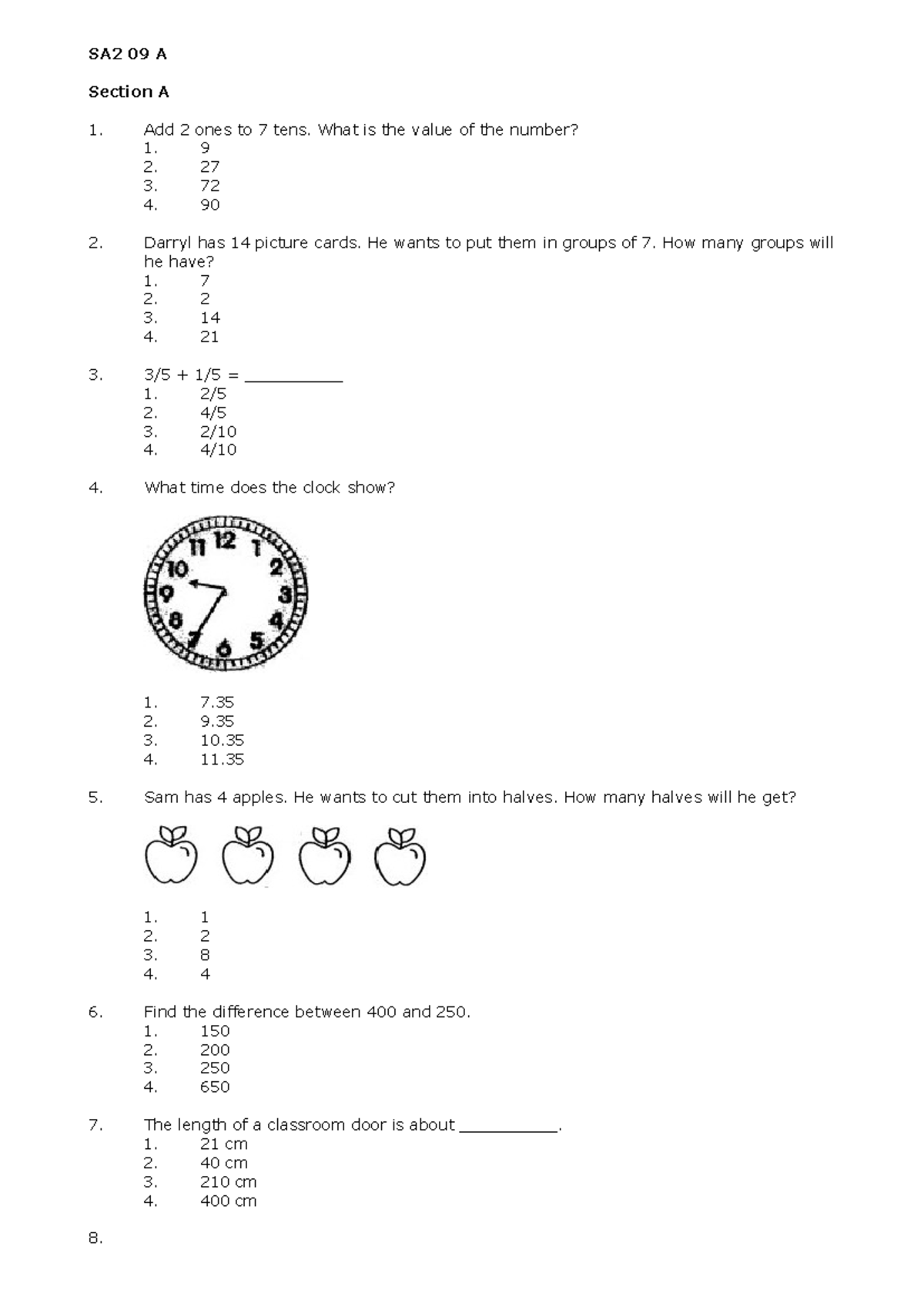SA2 09 A & B Math Practice Questions and Answers - Studocu