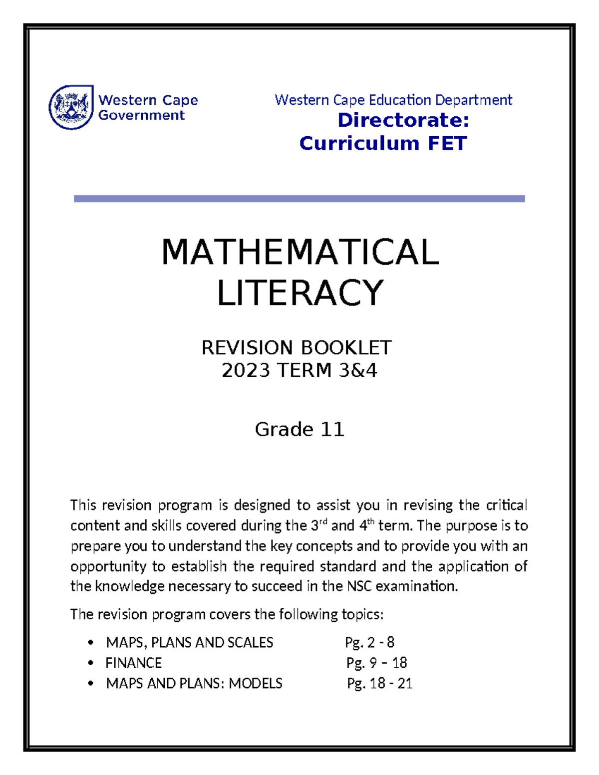 Mathematical Literacy Grade 11 Term 3 & 4 Revision Notes 2023 - Studocu