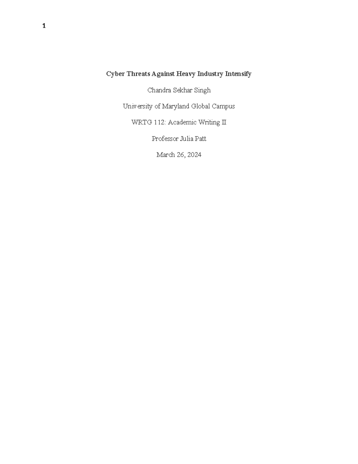 WRTG 112: Assignment 1 - Exploring Cyber Threats in Heavy Industry ...