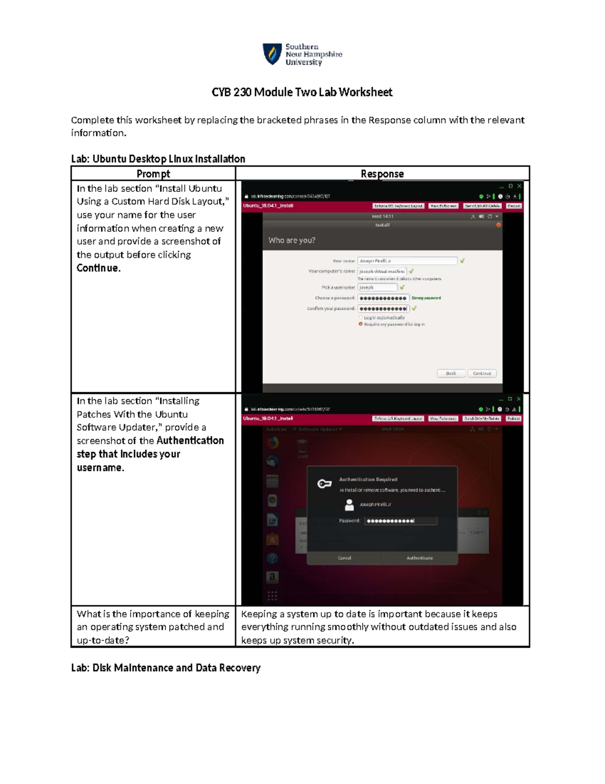 Module Two Lab Assignment - CYB 230 Module Two Lab Worksheet Complete ...