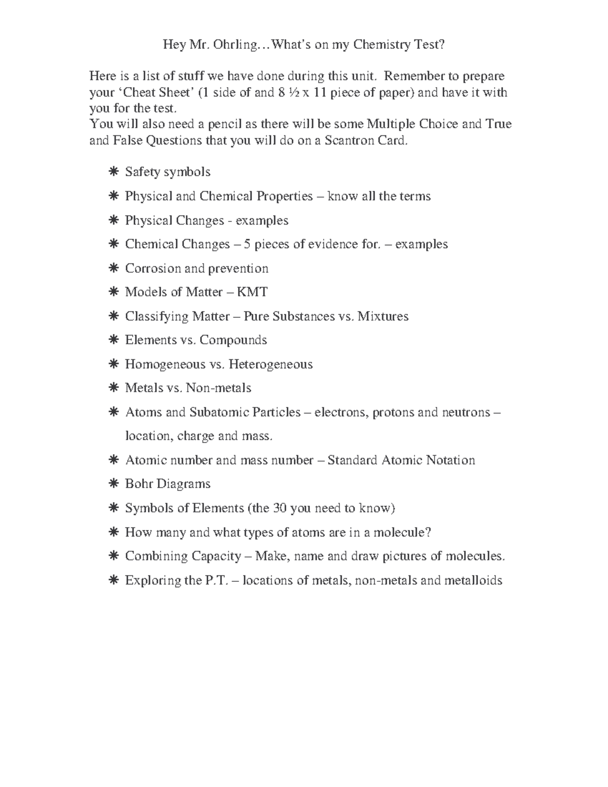 Chemistry Test Review: Key Topics & Tips for Exam Preparation - Studocu