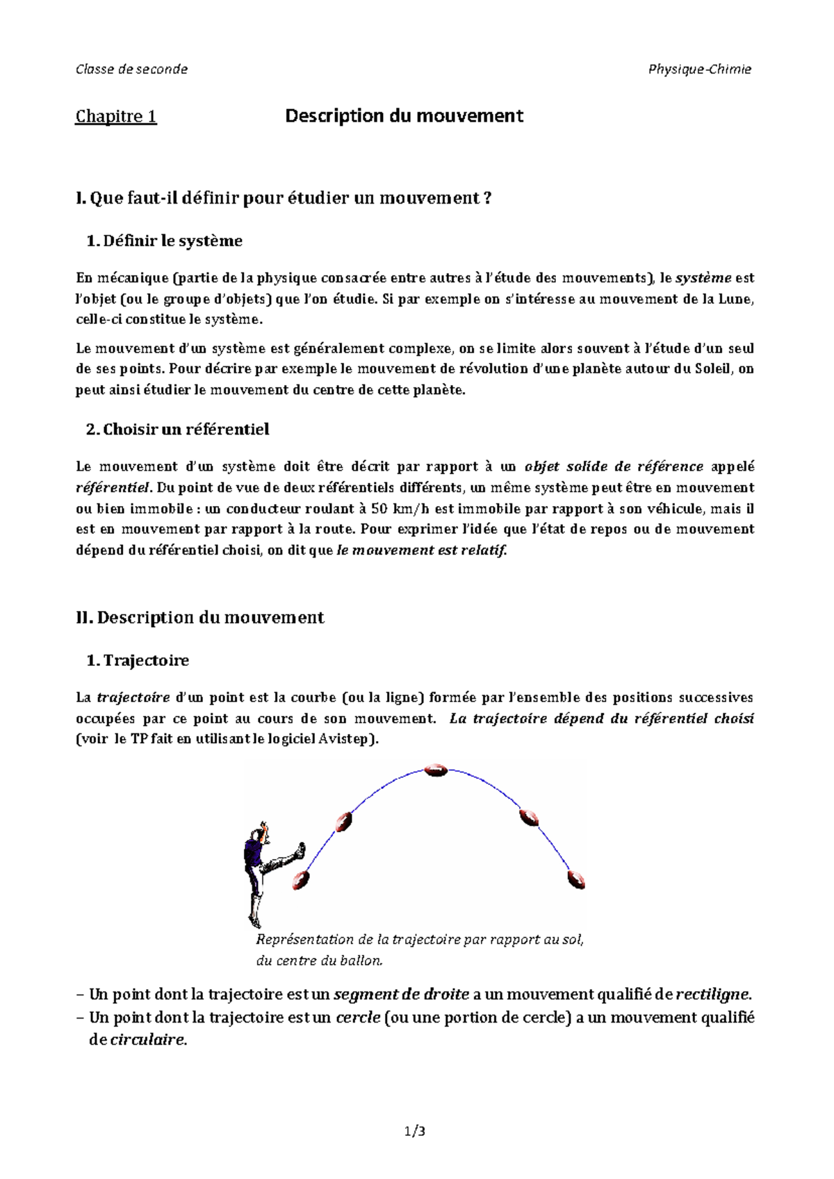 Chapitre 1 - Mouvement en Physique-Chimie - Classe Seconde - Studocu
