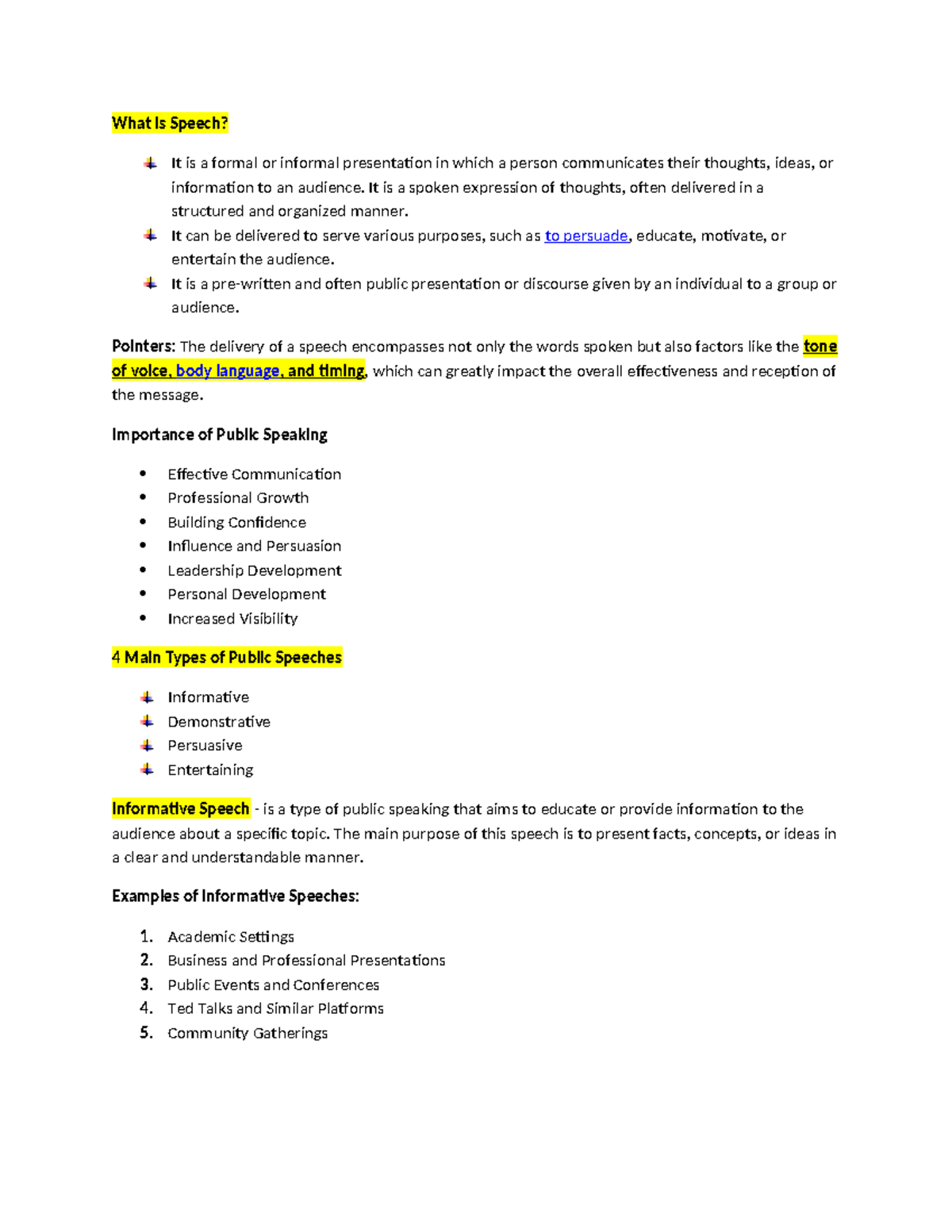 Final Notes for Functional English - What is Speech? It is a formal or ...