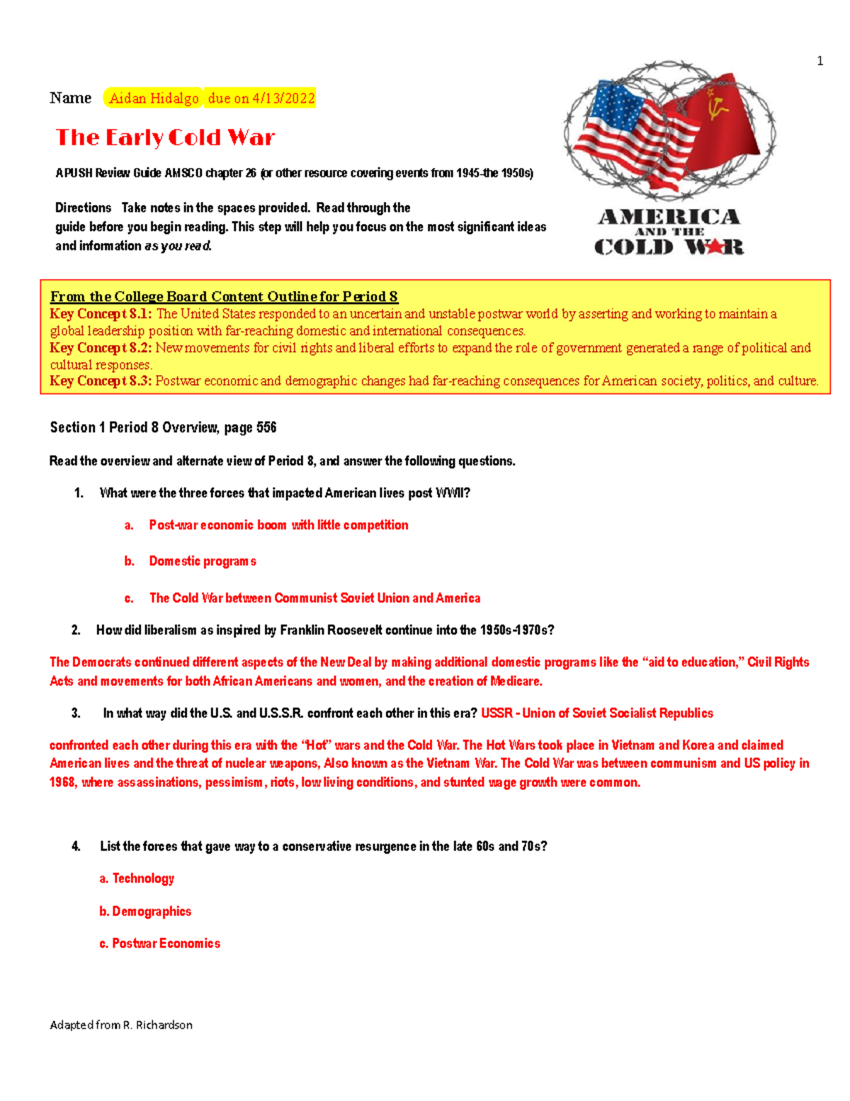 Hidalgo Aidan Ch26 (Amsco) - Name Aidan Hidalgo due on 4/13/ The Early ...