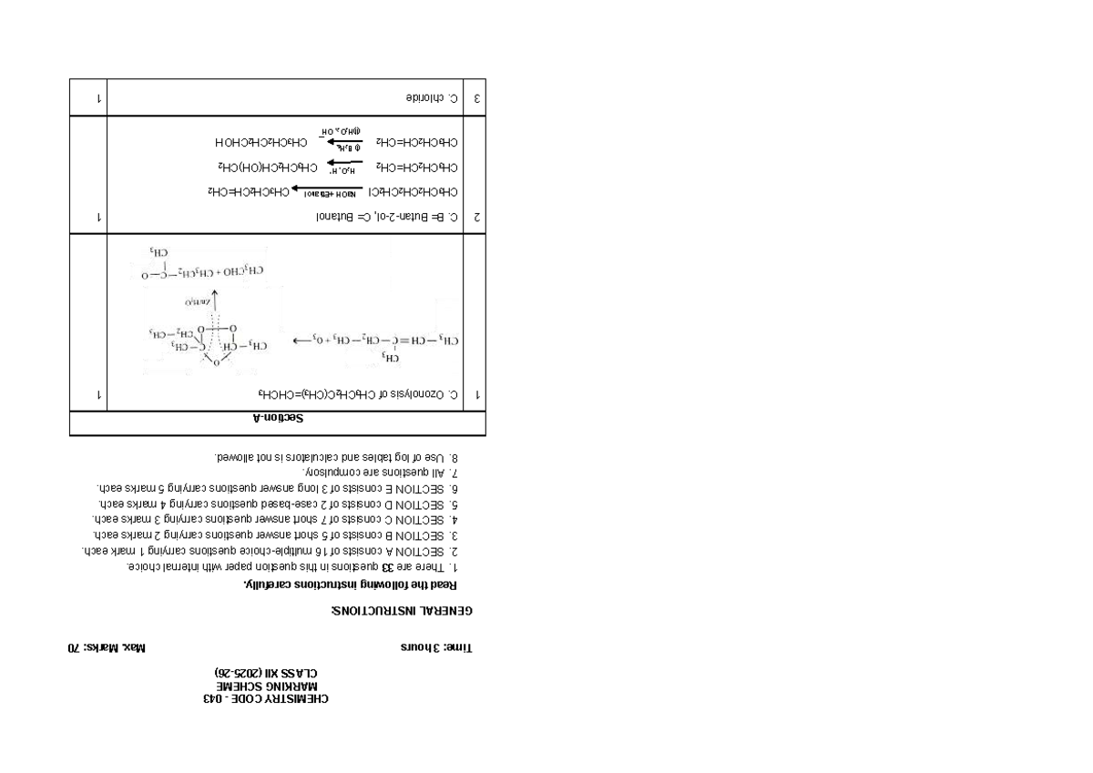 Chemistry Code 043 Class XII Marking Scheme - Final Exam - Studocu