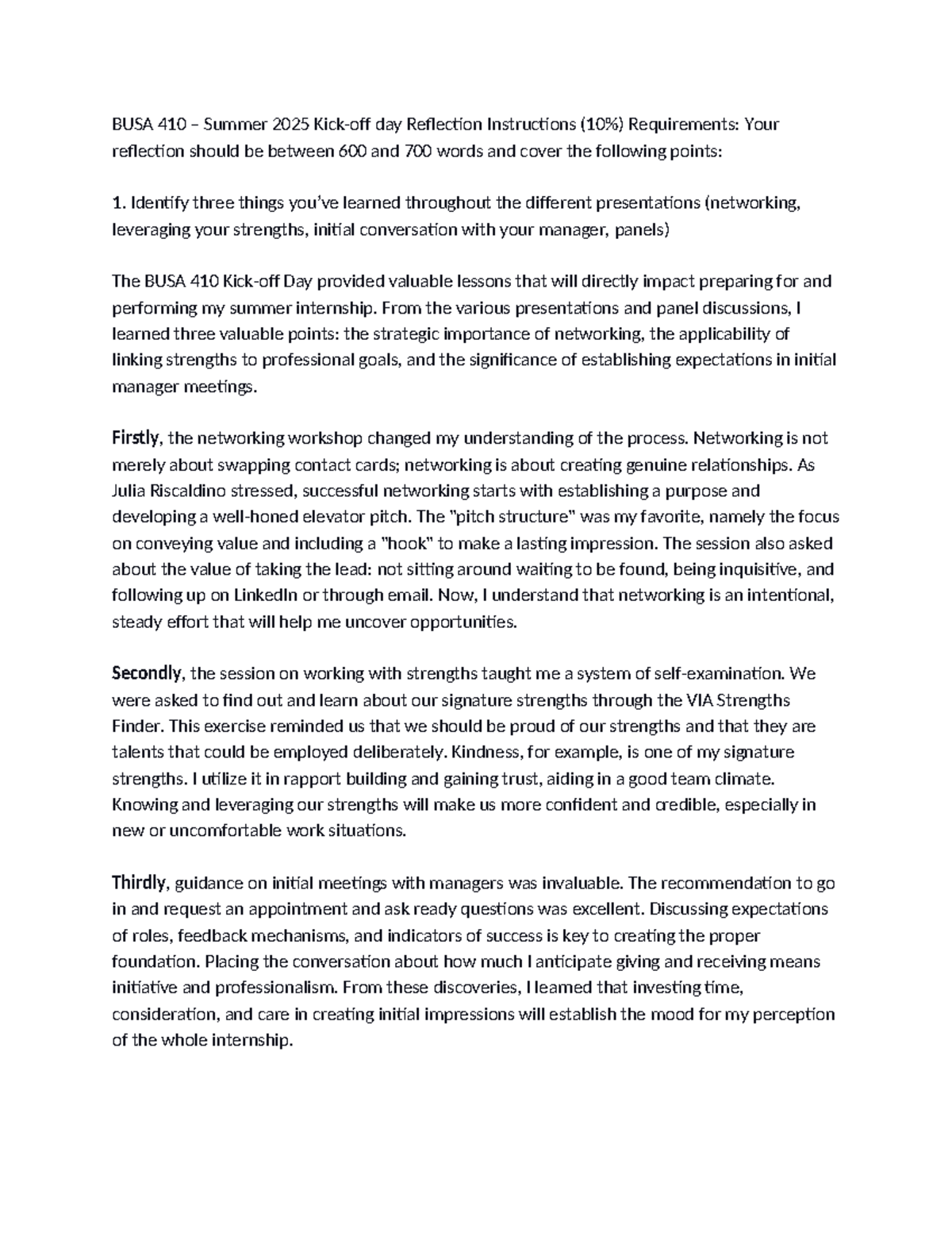BUSA 410 Summer 2025 Kick-off Day Reflection Insights - Studocu
