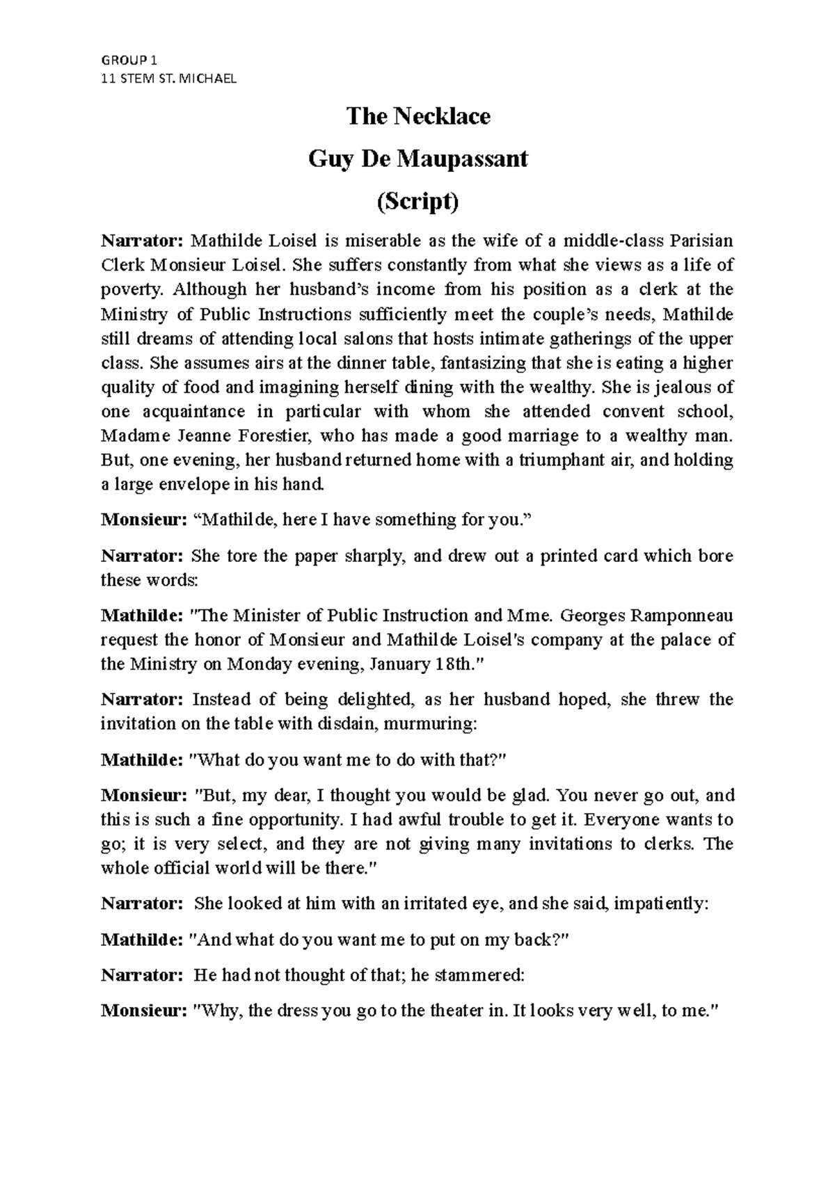 THE Necklace Script - Lecture notes 1 - 11 STEM ST. MICHAEL The ...