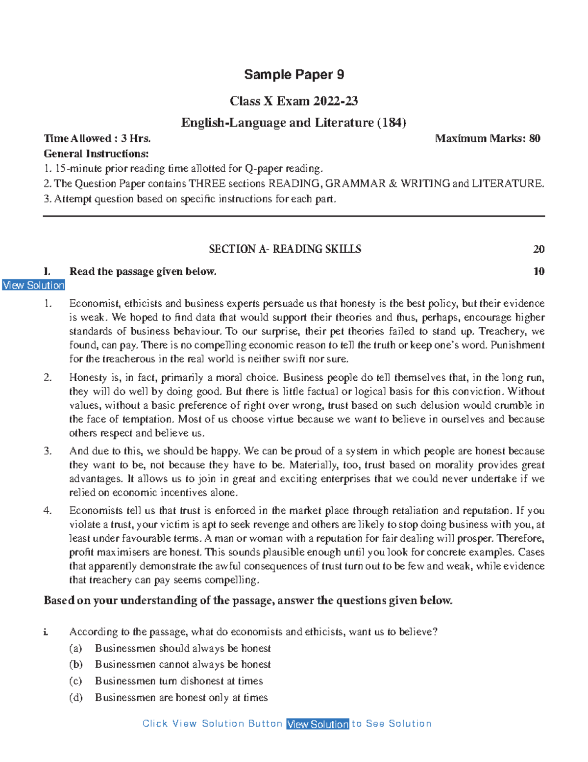 Cbjeehpl 09 - cZCJhjbchbhsbc - CBSE English X Sample Paper 9 Page 1 ...
