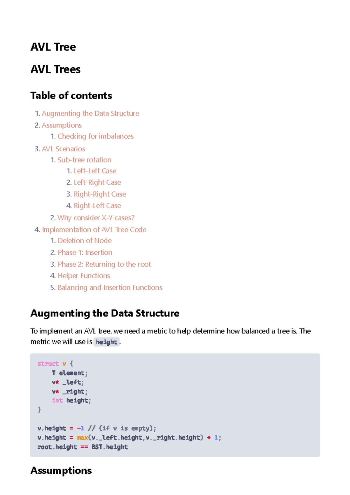 AVL Tree - Implementation Notes and Balancing Techniques - Studocu