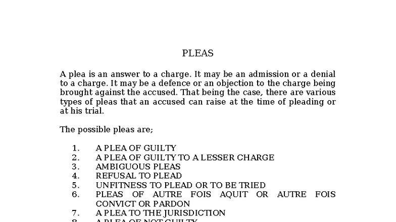 UGA 101: Understanding Pleas in Ugandan Law - Studocu